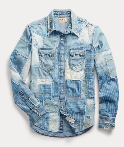 RRL Ralph Lauren Japanese Denim Patchwork Repaired Denim Western Shirt ...