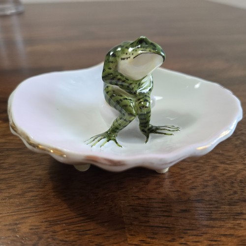 19th Century Continental Porcelain Hand Painted Frog in a Shell on a ...