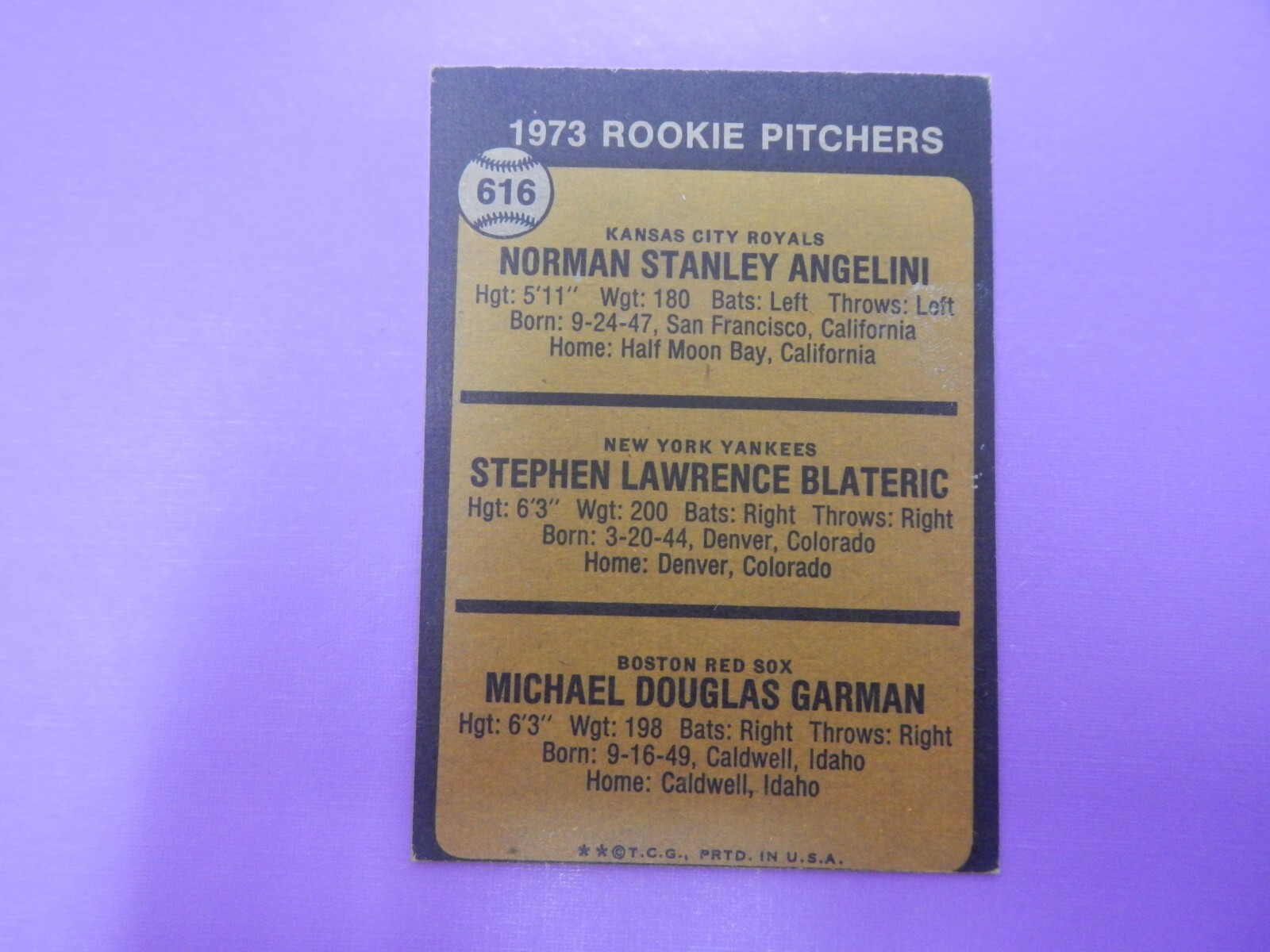 1973 Topps Baseball Norm Angelini Steve Blateric Mike Garman RC #616 | eBay