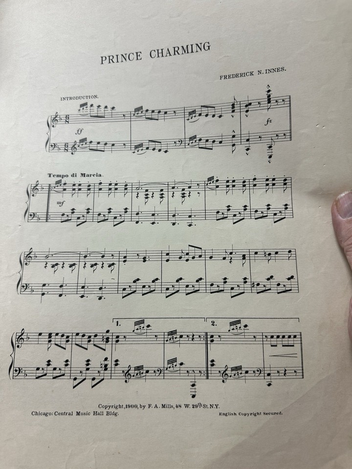 1900 MILLS PRESS Frederick Innes March Sheet Music PRINCE CHARMING TWO ...