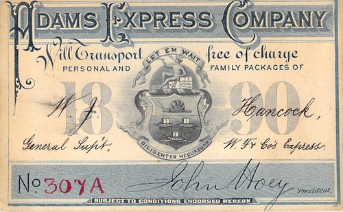 1890 ADAMS EXPRESS LET EM WAIT LOW # 307 RAILROAD RAILWAY PASS | eBay