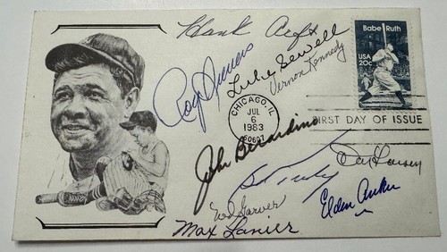 Babe Ruth 1983 FDC cover signed by 10 St. Louis Browns Johnny Berardino ...