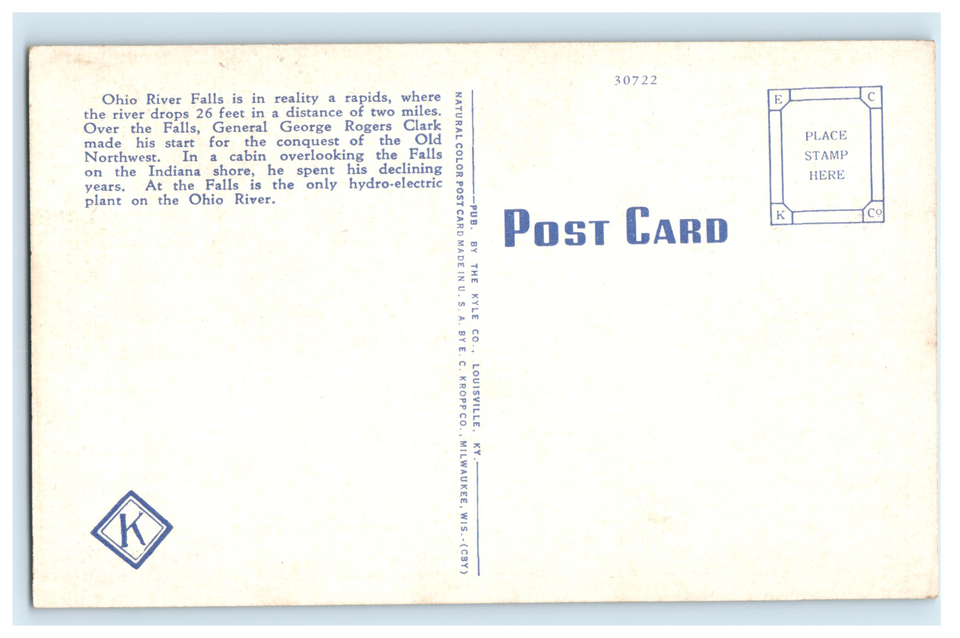 Postcard IN New Albany Indiana Louisville KY Ohio River Falls View ...
