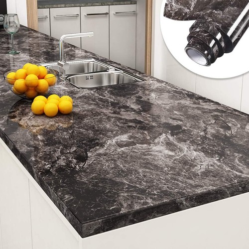 Faux Marble Counter Top Covers Peel and Stick 24 X 118 Sandstone Black ...