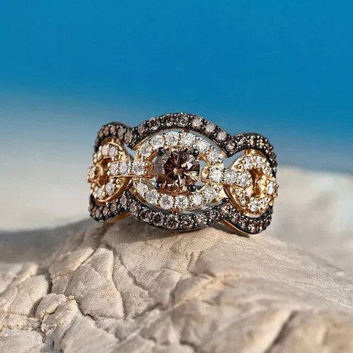 3Ct Round Cut Lab-Created Chocolate Diamond Wedding Ring 14K Yellow ...