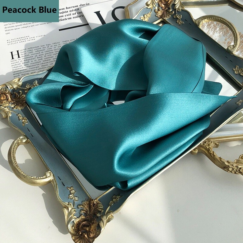 Women 100% Mulberry Silk Neck Scarf Long Ribbon Neckerchief Double ...