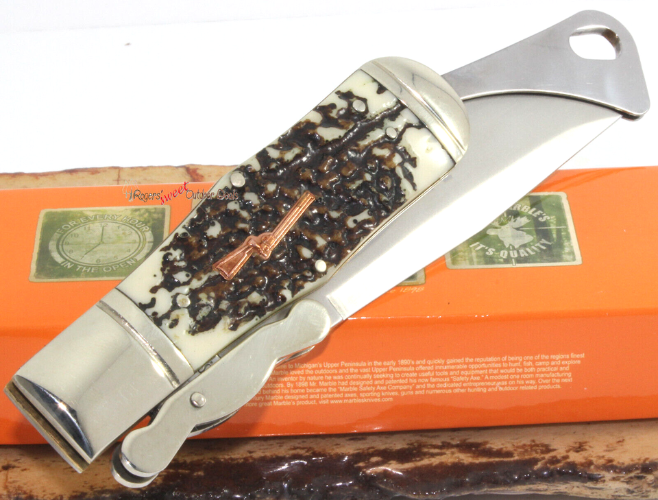 Marbles Outdoor Knives Safety Folder Stag Bone Bowie Folding Pocket ...