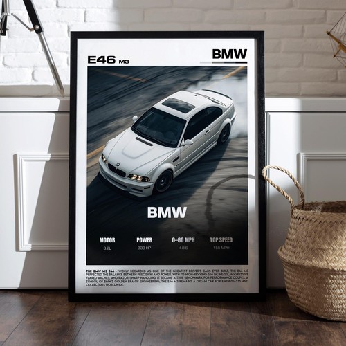 BMW E46 M3 Poster German Sports Car Wall Art Classic M3 Coupe Print ...