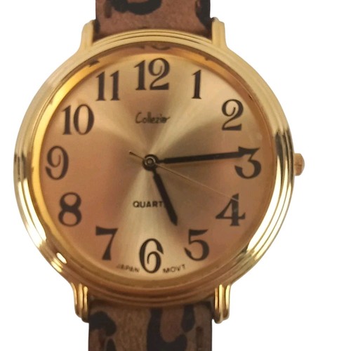 Collezio Watch Gold Tone Leopard Band Pattern NEW BATTERY | eBay