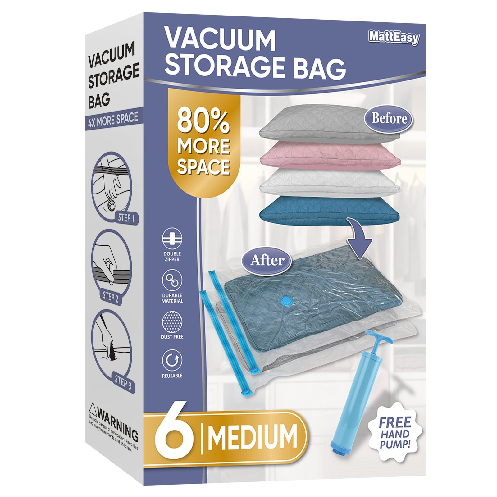 Space Saver Vacuum Storage Bags, 6 Pack Space Saver Bags with Pump ...