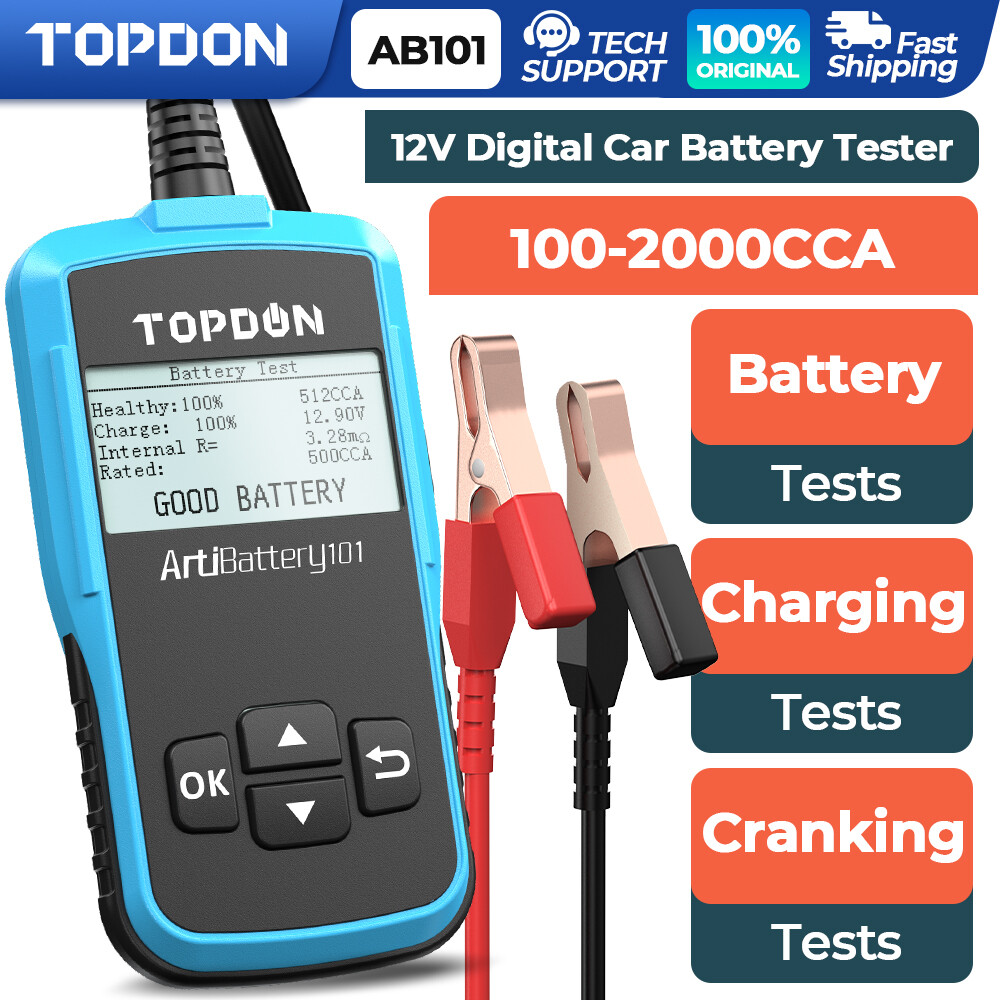TOPDON AB101 Car Battery Tester 12V Auto 100-2000CCA Digital Battery ...