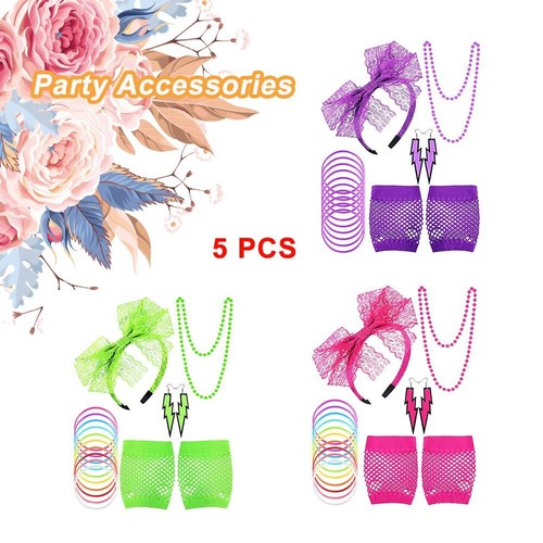 Neon 80S Access Leg Warmers Fishnet Gloves Beads Hen Party Fancy Dress ...