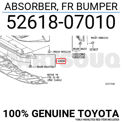 5261807010 Genuine Toyota ABSORBER, FR BUMPER 52618-07010 | eBay