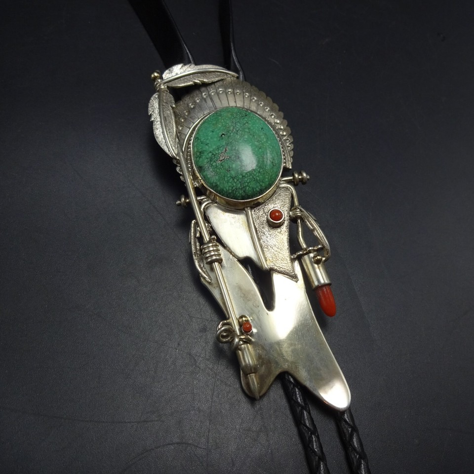 Spectacular RAY WINNER SterlingSilver 14K TURQUOISE CORAL Warrior Chief ...