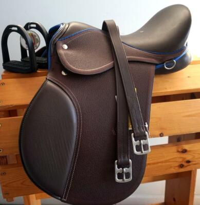 13 14" 15" BROWN+BLUE EngLish SaddLe HuNt JuMp All PurPoSe Lthrs 36/48 ...
