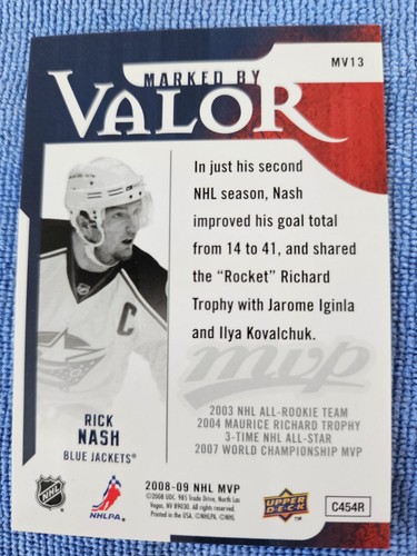 2008-09 Upper Deck MVP - Marked by Valor Rick Nash #MV13 for sale online | eBay