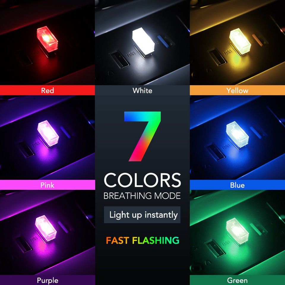 3x Mini USB RGB LED Car Interior Light Neon Atmosphere Ambient Lamps ...