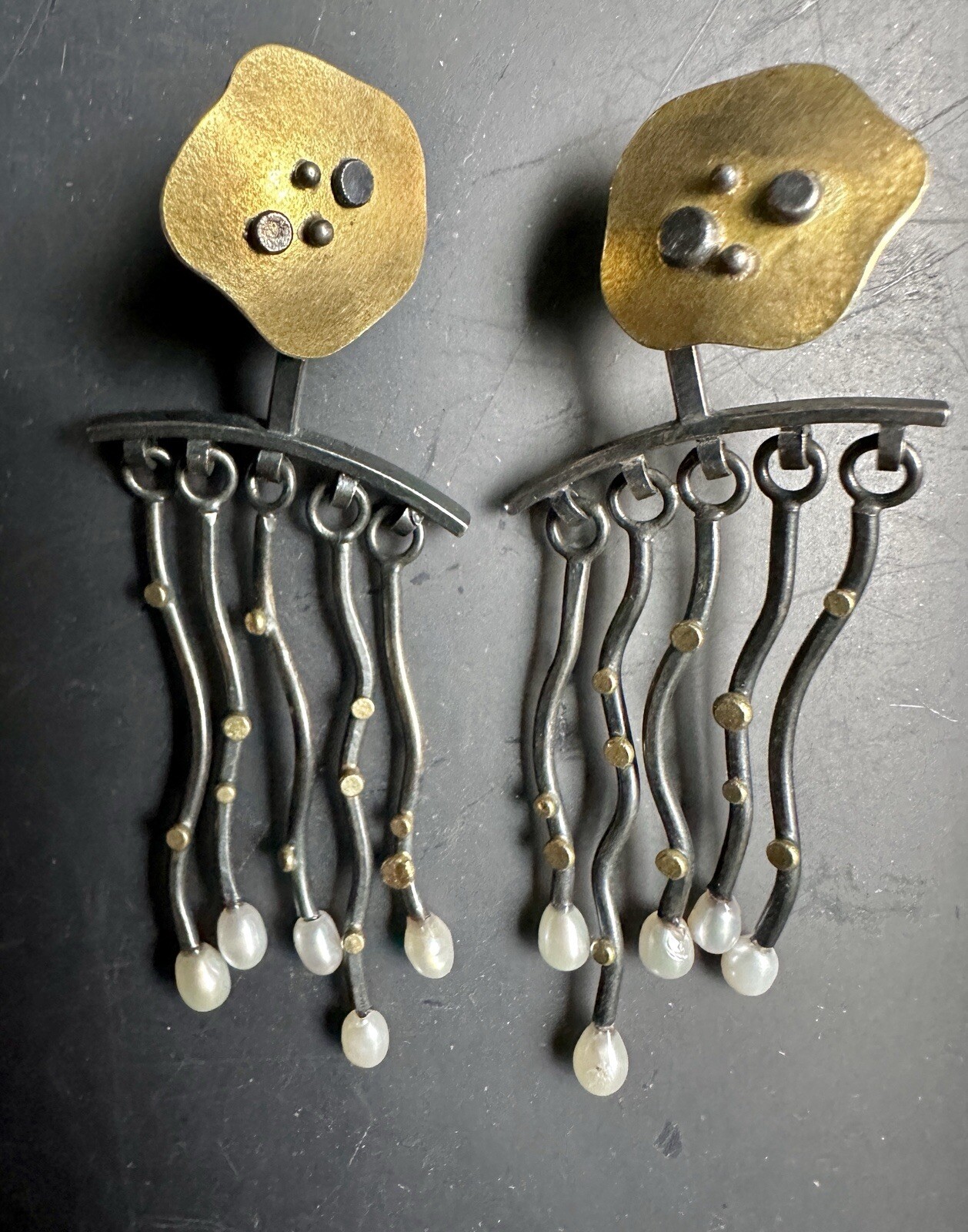 RARE SYDNEY LYNCH MODERNIST EARRINGS OXIDIZED SILVER PEARL ARTISAN ...
