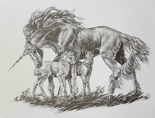 Vintage M. Pena Print Unicorn and Babies Foals Sparkles Circa 1981 ...