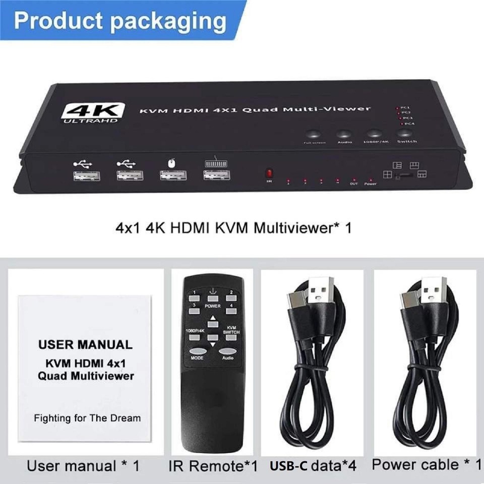 Hotkey 4K 4x1 KVM HDMI 1.4 Quad Multi-Viewer Screen Switch Vedio Wall ...