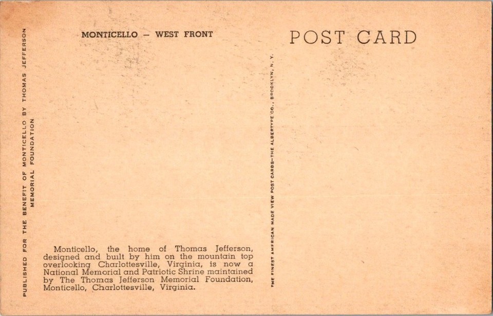 Thomas Jefferson Home Monticello West Front Charlottesville Virginia ...