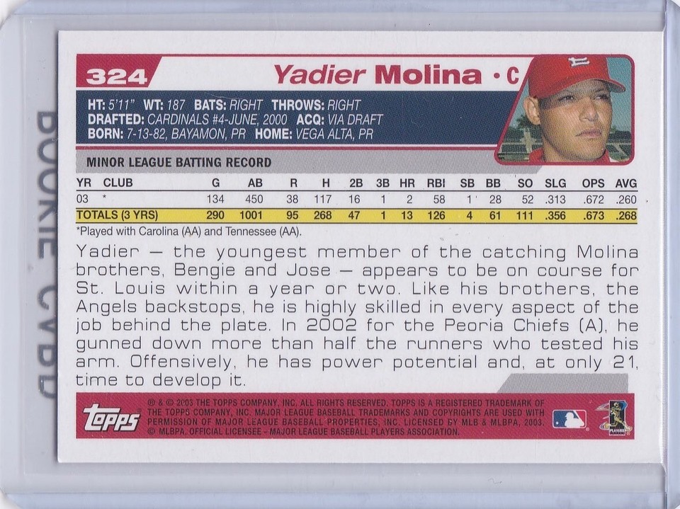 YADIER MOLINA ROOKIE CARD 2004 Topps #324 Baseball RC $$ ST. LOUIS ...