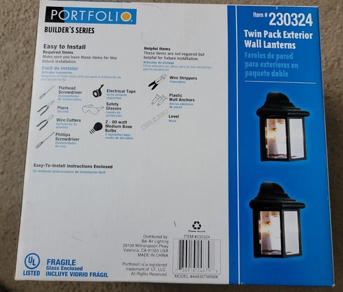 Portfolio Outdoor Wall Lantern Lights Twin Pack black funish NEW ...