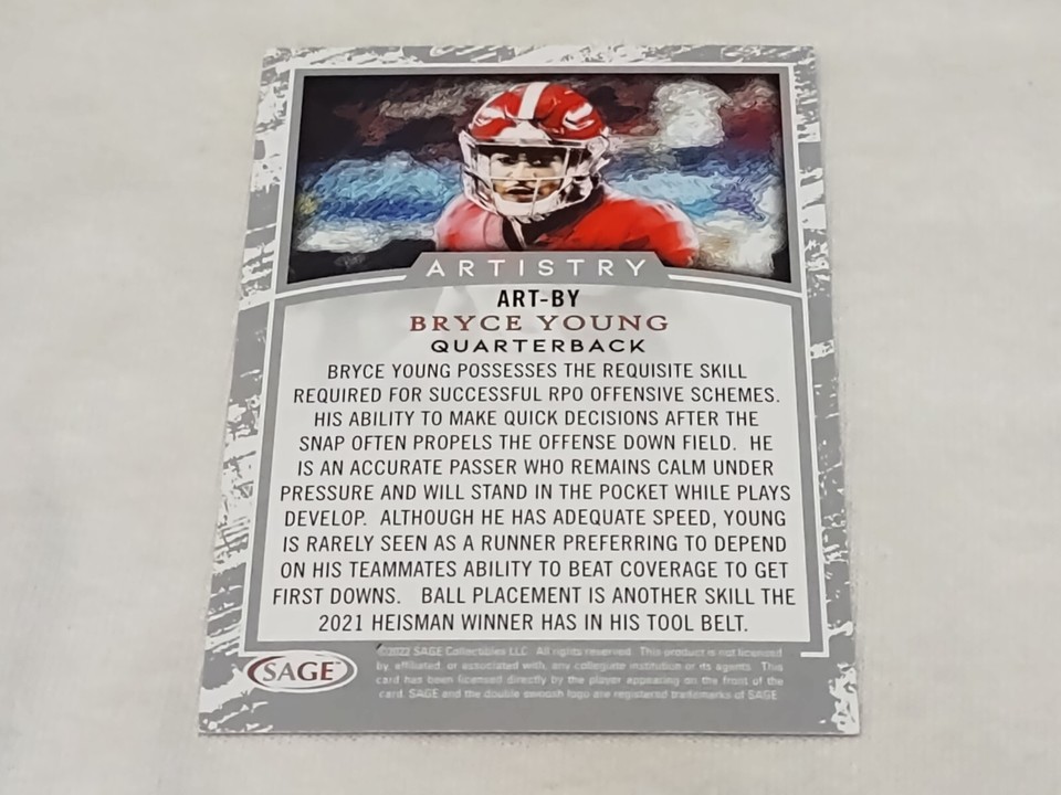 Bryce Young 2022 SAGE Artistry Red #ART-BY Insert Alabama Crimson Tide ...