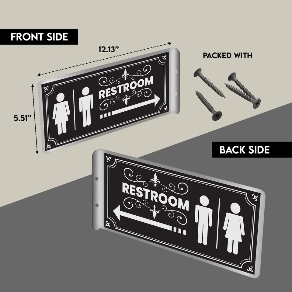 DOUBLE SIDED ALUMINUM RESTROOM SIGNS 2 PACK METAL BATHROOM SIGNS FOR ...
