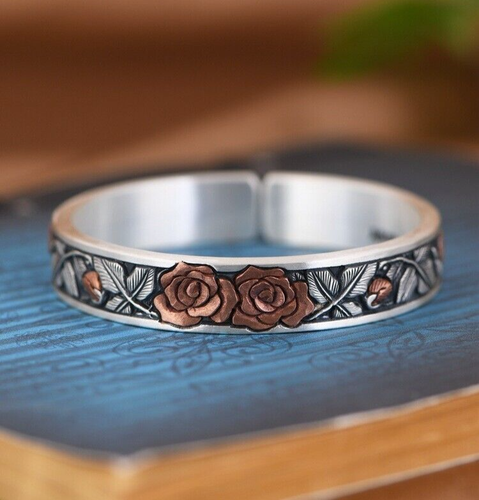 I05 Bangle Red Rose 2 Flowers Silver 999 Solid | eBay