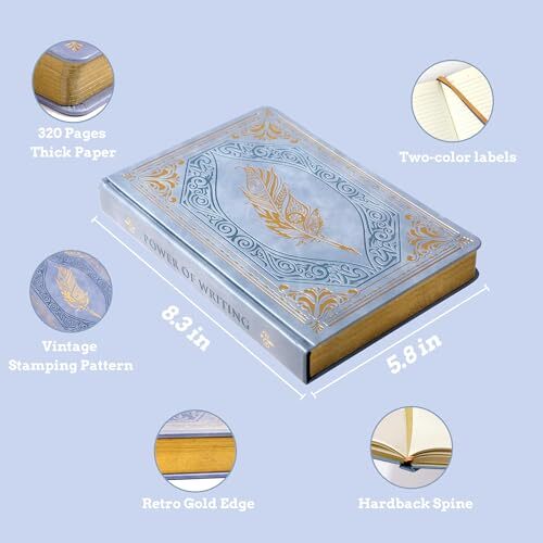 Vintage Journal for Women Men 320 Pages Gold Edge Thick Paper Light ...