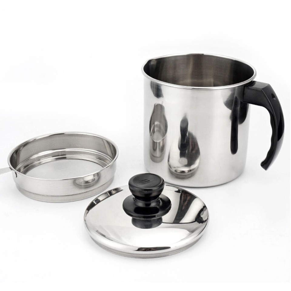1 pc Stainless Steel Grease pot cooking Oil Pot 1.2L Oilcan Colander ...