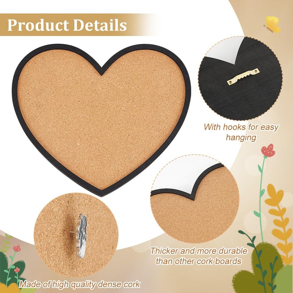 Pin Board Heart Cork Board Bulletin Display Board, 0.8inch Thick Wall ...