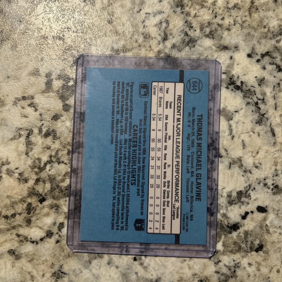 1988 Donruss - Last Line Begins with Up #644 Tom Glavine (RC) | eBay UK