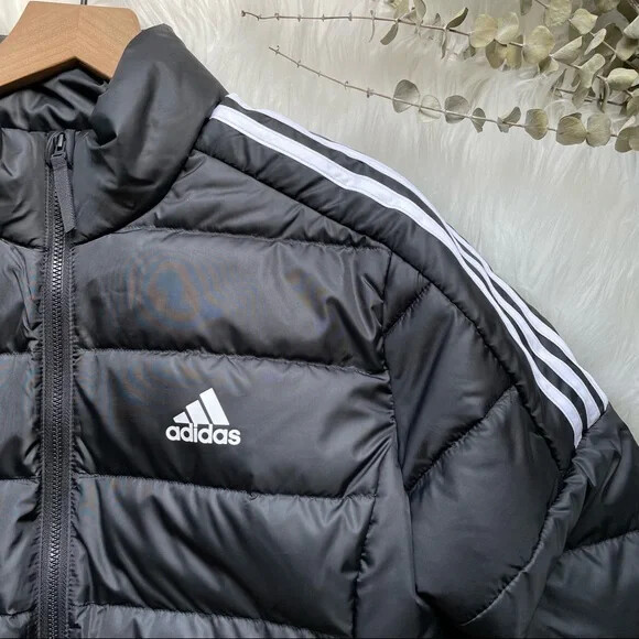 Adidas Essentials Down Puffer Jacket Women's Black White Stripes $100 ...
