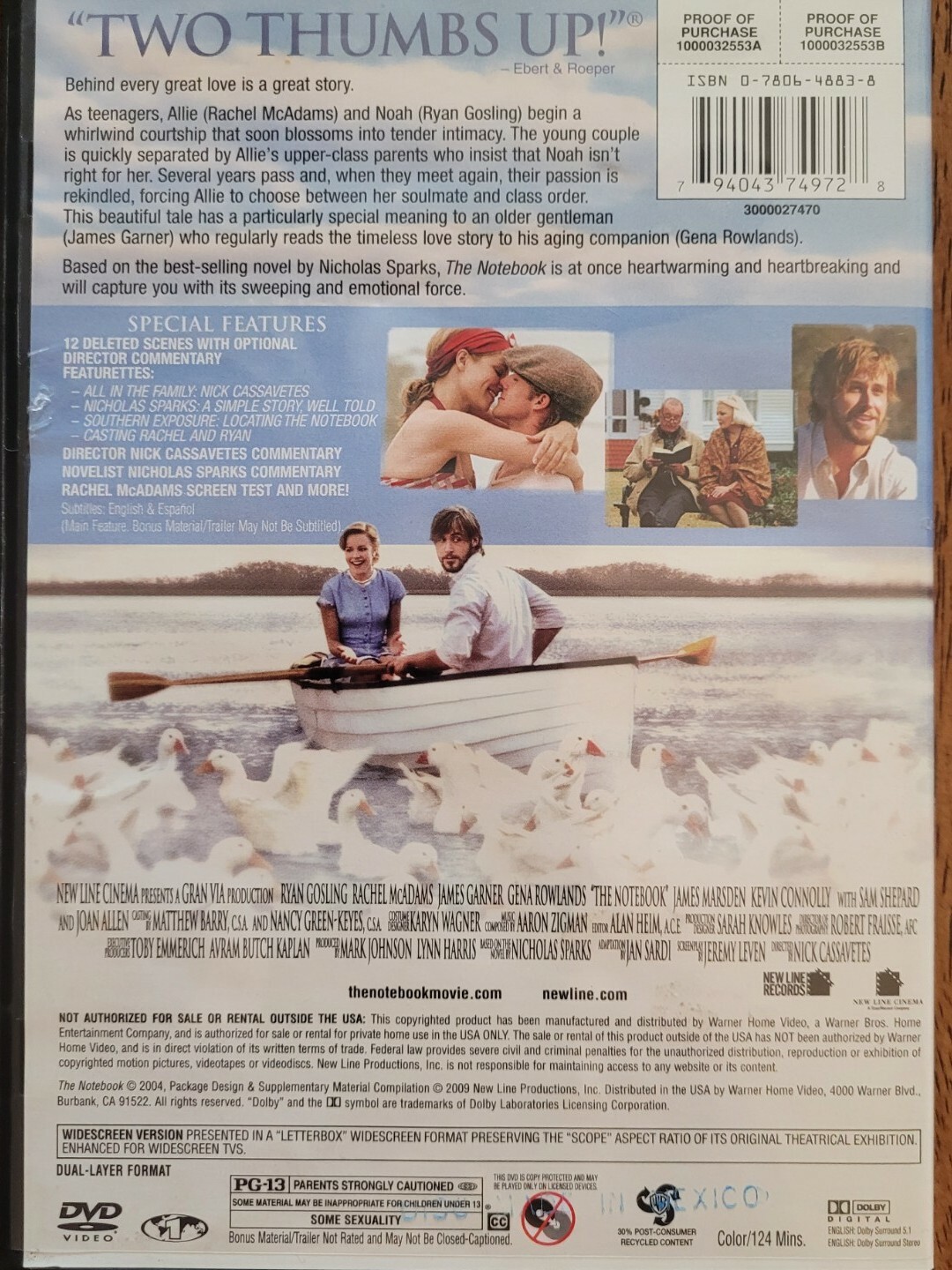 The Notebook (DVD, 2005,) Ryan Gosling, Rachel McAdams, James Garner | eBay