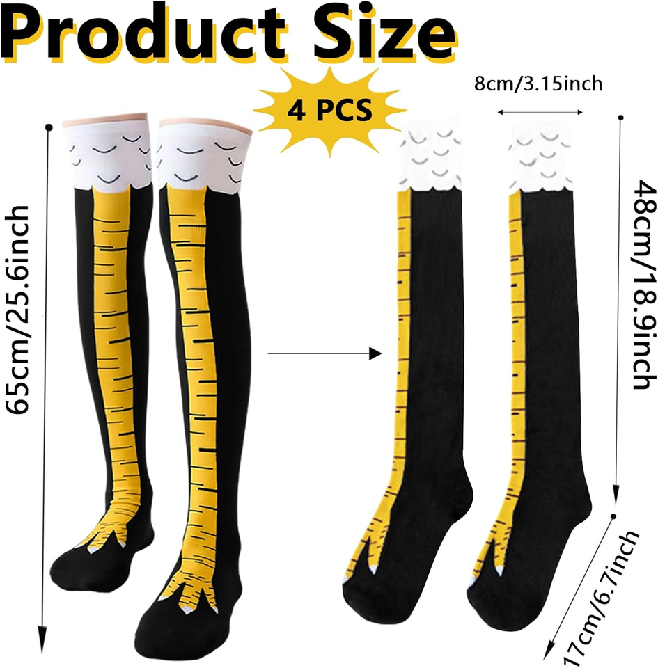 4 Pair Chicken Leg Socks,25.6 Inch Feet over the Knee,Crazy Funny ...