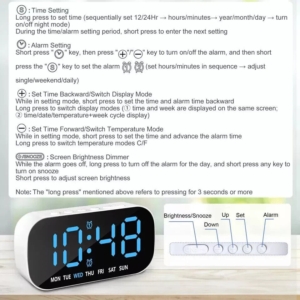 Digital Alarm Clock with 5-Level Brightness & Auto-Dim Night Mode for ...
