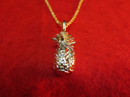 14 KT GOLD EP LG PINEAPPLE ABOUT 1 1/8" HIGH CHARM W/ 16" ROPE CHAIN ...