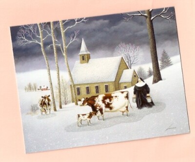 Christmas Cards Cow Nun Church Snow Calf Lang Box of 18 | eBay