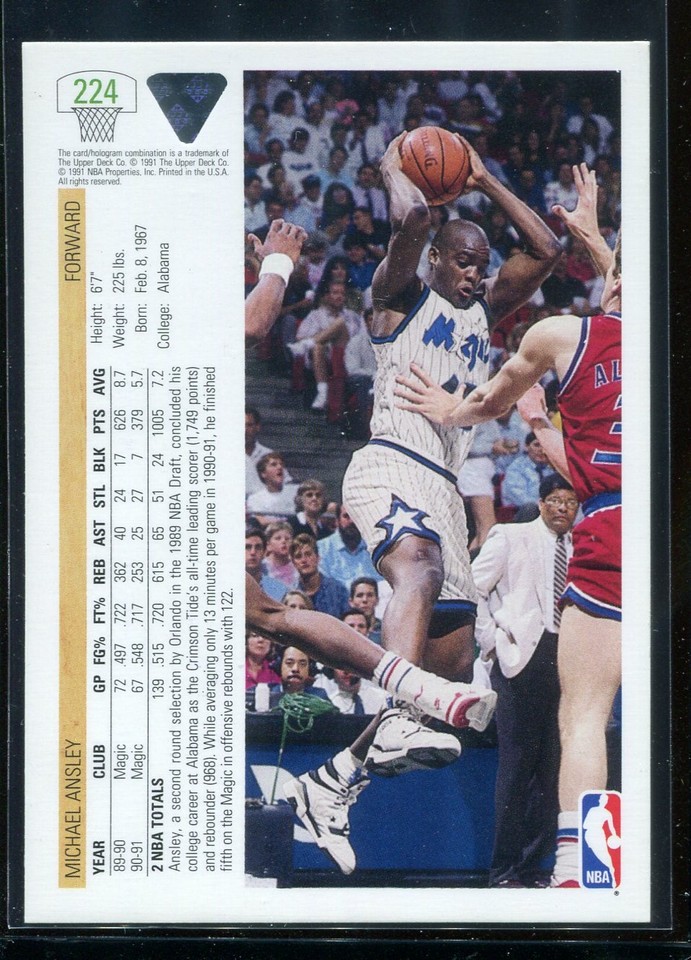 1991 Upper Deck Basketball Michael Ansley #224 Orlando Magic | eBay