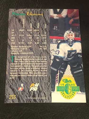 1993 Classic Four Sport #253 Manon Rheaume rookie card, Sweet Card | eBay