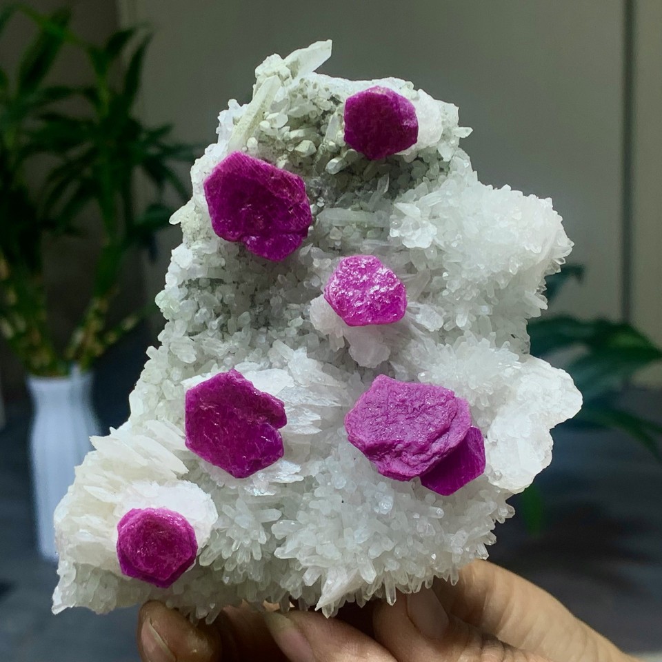158G Rare Special White Rose Calcite +Flaky Ruby Raw Crystal Mineral ...