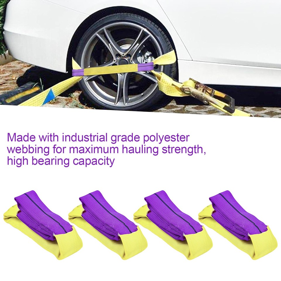 4x RATCHET RECOVERY STRAPS CAR TRAILER TIE DOWN ALLOY WHEEL BELT SET ...