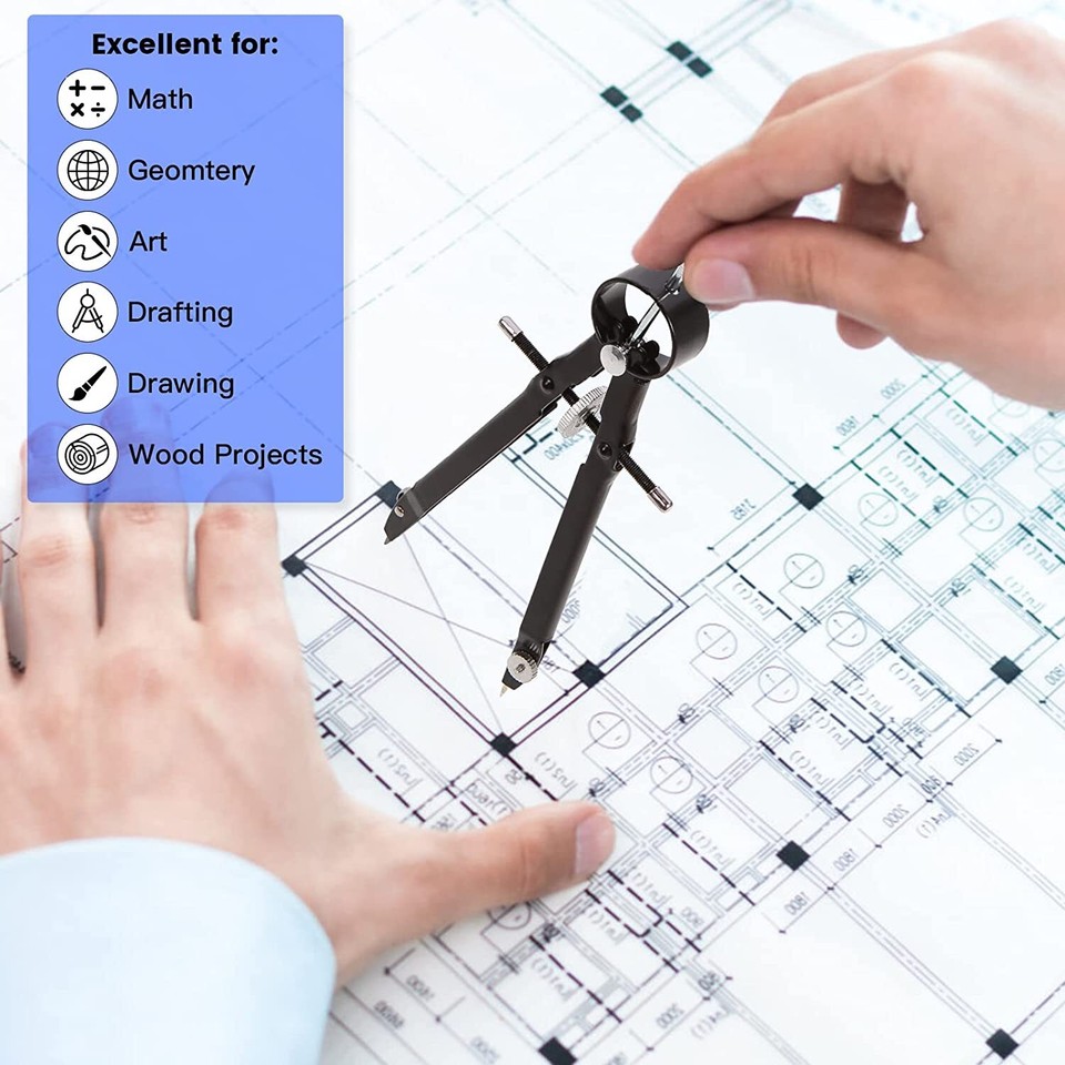 2x Compass for Geometry Professional Drawing Compass,Metal Compass Math ...