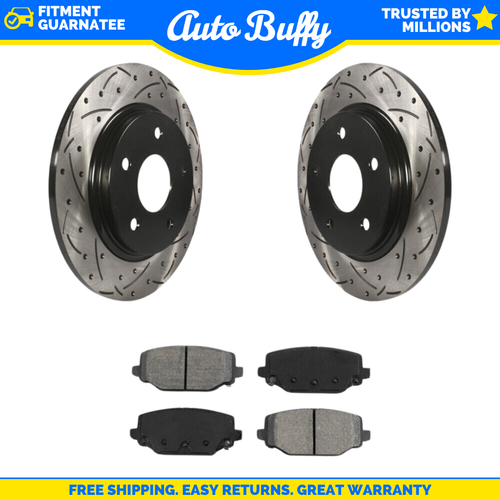Rear Drilled Slot Disc Brake Rotor Semi-Metallic Pad Kit For Dodge ...
