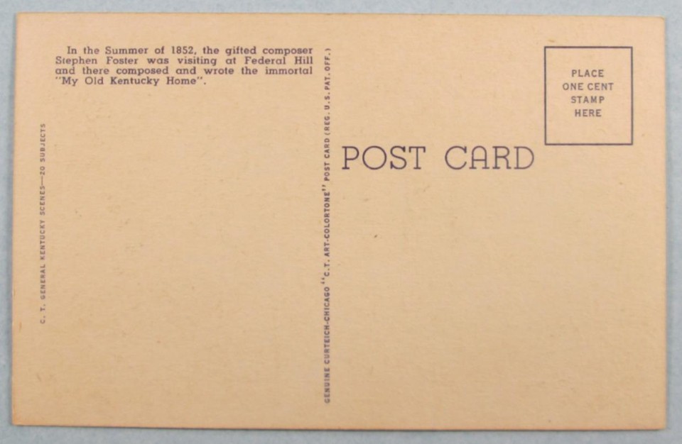 My Old Kentucky Home Lyrics By Stephen Foster KY Postcard (#6078) | eBay