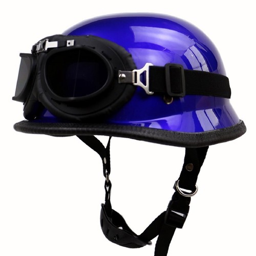 DOT German Motorcycle Half Helmet with Goggles Chopper Scooter Helmet ...