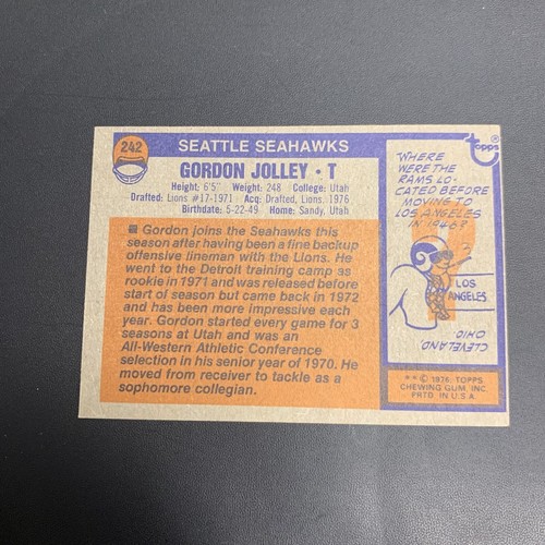 1976 Topps Gordon Jolley # 242,Seattle Seahawks Football Card NFL | eBay