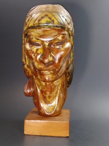 Peruvian Hand Carving wood Native Indian head Folk Art statue gilt ...